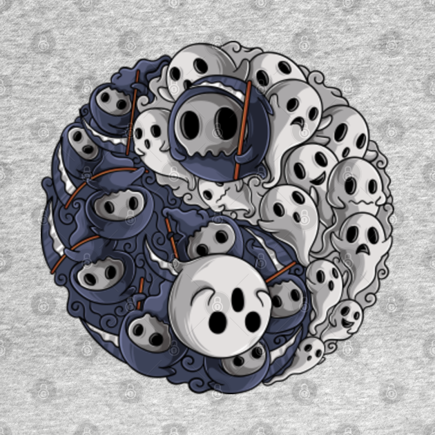 Yin Yang Halloween Creepy Grim Reaper Ghost Costume Matching Yin Yang Halloween T Shirt